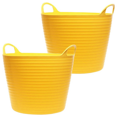 5 x 40 Litres Yellow Flexible Plastic Storage Buckets Ideal For Home & DIY