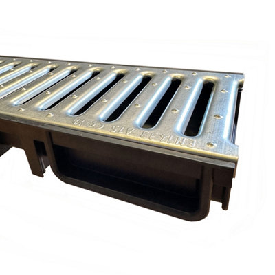 5 x Black channel with galvanised Steel Grate Ultra Low Profile Shallow ...