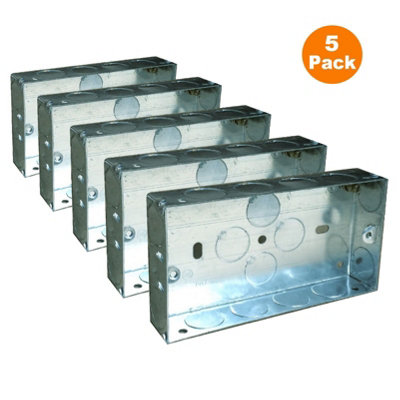 5 x Double Metal Back Box 25mm Flush Wall Pattress / 2 Gang Electrical ...