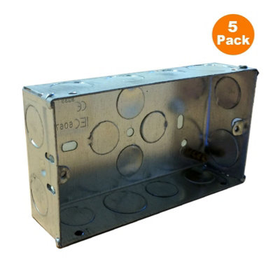 5 x Double Metal Back Box 35mm Flush Wall Pattress / 2 Gang Electrical ...