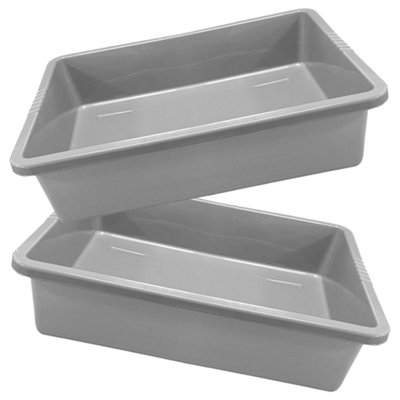 5 X GREY DEEP MULTIPURPOSE PLASTIC RECTANGULAR HOUSEHOLD TRAYS
