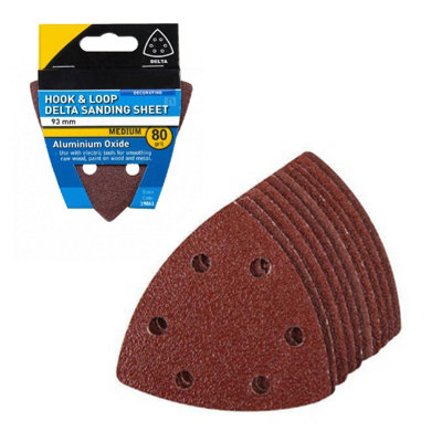 5 x Hook and Loop 93mm Detail Sanding Sheets 80 Grit Triangle Sandpaper ...