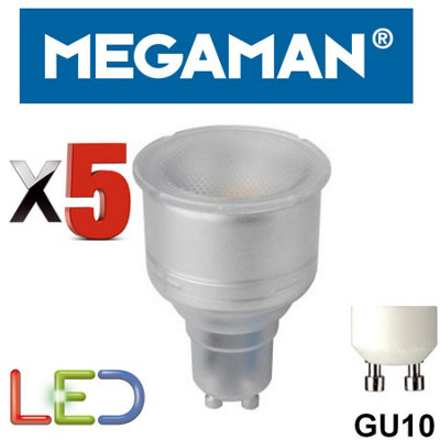 5 X MEGAMAN GU10 74MM LONG NECK LED 4.3W (REPLACES 5w) LIGHT BULB COOL ...