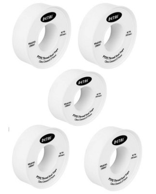 5 x PTFE Teflon Threaded Sealing Tape Adhesive Plumbers Water Tight 12m ...