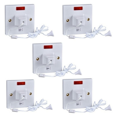 5 x Schneider GSWPULL50N Shower Ceiling Pull Switch with Neon & Indicator DP 50 Amp