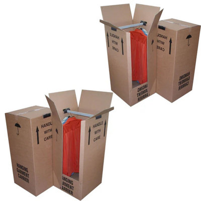 5 x Strong Double Wall Cardboard Wardrobe Boxes With Hanging Rails