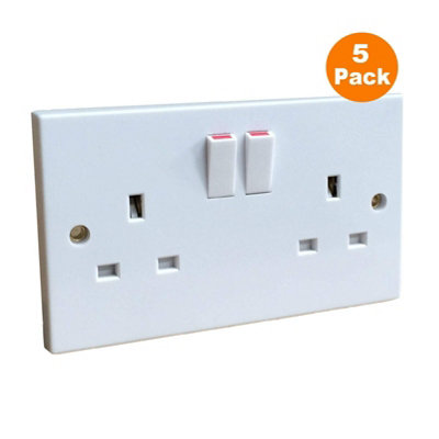 5 X WHITE DOUBLE WALL SOCKETS 2 GANG SQUARE EDGE ELECTRIC WALL TWIN ...