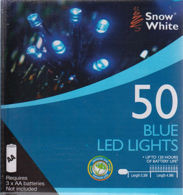 50 Blue LED String Lights Battery Operated Christmas Lights Clear Cable ...