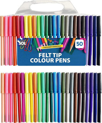 50 Felt Tip Colour Pens Bright Colours for Smooth Writing and Colouring ...