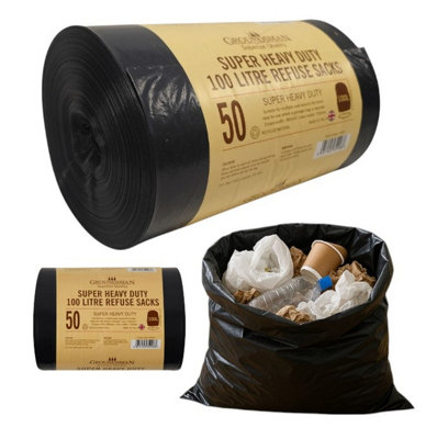 50 Heavy Duty Black Bin Bags 100L Strong Refuse Sacks Household Bin Liners