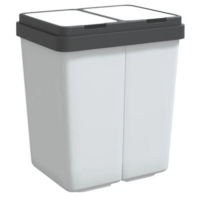 50 Liter Dual Compartment Recycling Bin White Push Top Lids Two 25L ...