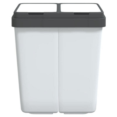 50 Liter Dual Compartment Recycling Bin White Push Top Lids Two 25L ...