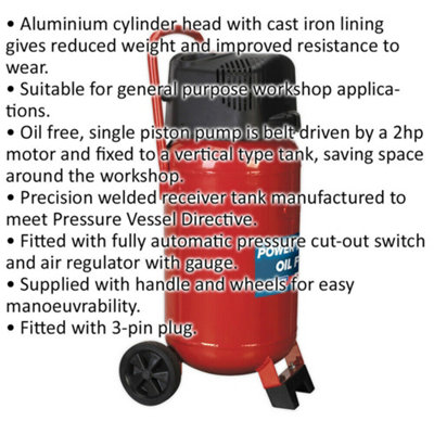 50 Litre Oil Free Belt Drive Air Compressor - 2hp Motor - Quick Release ...