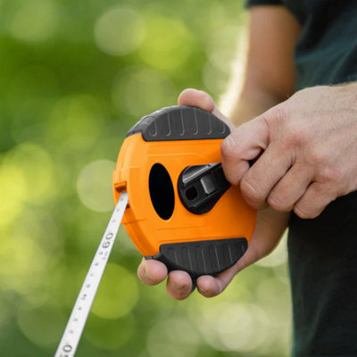 50 Meters - Fibreglass Coiled Tape Measure 13mm Wide Black/Orange