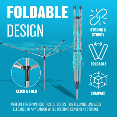 50 Metre Clothes Airer - 4 Arm Rotary Dryer Garden Outdoor Washing Line ...