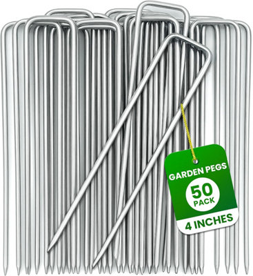 50-Pack 4" Galvanized Weed Membrane Pegs Rustproof Metal U-Shaped ...