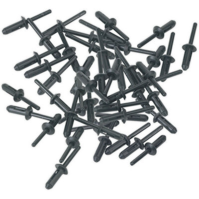 50 PACK - 6.6mm x 17.2mm Plastic Rivets - Black PVC Compression Snap ...