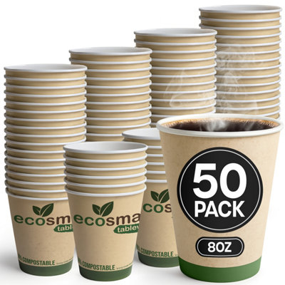 50 PACK DISPOSABLE COFFEE CUPS 8OZ COMPOSTABLE CUPS WITHOUT LIDS FOR ...