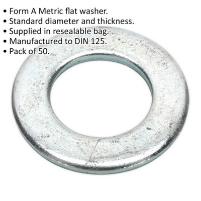 50 PACK Form A Flat Zinc Washer - M20 x 37mm - DIN 125 - Metric - Metal ...