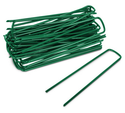 50 Pack Green Galvanised U-Shaped Ground Pegs Stakes for Artificial ...