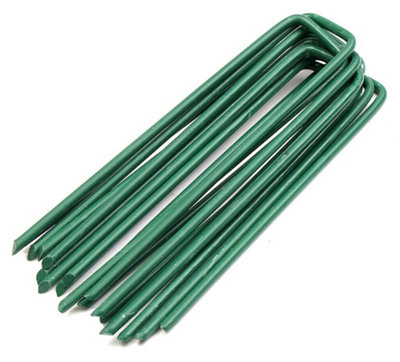 50 Pack Green Galvanised U-Shaped Ground Pegs Stakes for Artificial ...