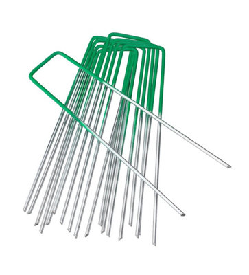 50 Pack Green Silver U-Shaped Weed Control Membrane Pegs - 6" (150mm ...