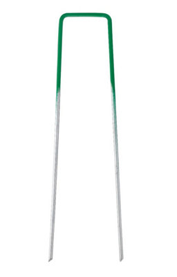 50 Pack Green Silver U-Shaped Weed Control Membrane Pegs - 6" (150mm ...