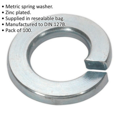 50 PACK Metric Spring Washer - M6 - DIN 127B - Zinc Plated Metal Spacer ...