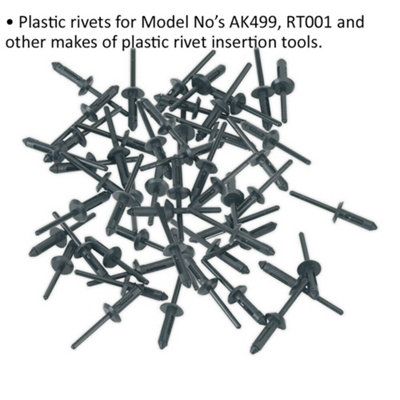 50 Pack of 5mm x 17.2mm Black PVC Compression Snap Rivets