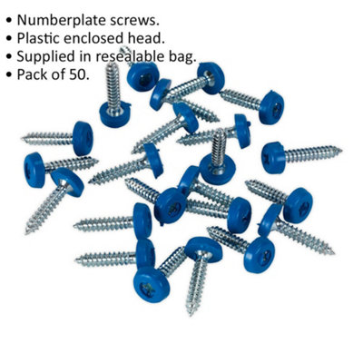 50 Pack of Blue Numberplate Screws with Plastic Enclosed Heads ...