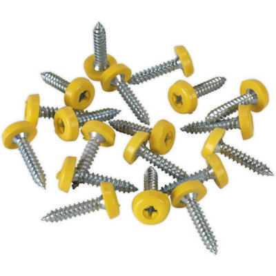 50 PACK OF DURABLE YELLOW NUMBERPLATE SCREWS - 4.8 X 24MM PLASTIC FIXINGS