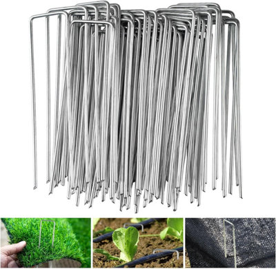 50 U-Shaped Galvanized Steel Stakes, 150x36mm, 3mm for Ground Cover ...