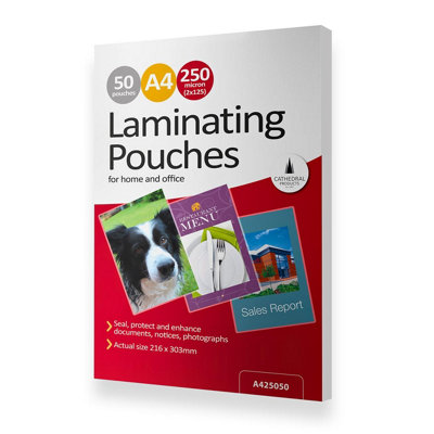 50 x A4 250 Micron Laminating Pouches with Crystal Clear Gloss Finish ...