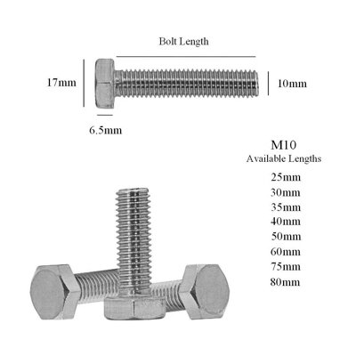 50 x Assorted Set Screw Bolts M10 High Tensile, 10mm Fully Threaded ...