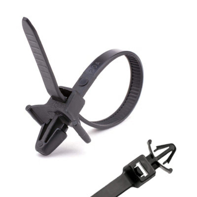 50 x Black Push Mount Winged Cable Ties 100mm x 2.5mm Car Chassis Zip ...