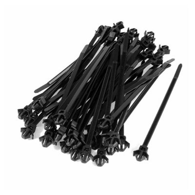 50 x Black Push Mount Winged Cable Ties 100mm x 2.5mm Car Chassis Zip ...