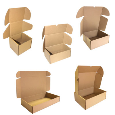 50 x Brown Die Cut Boxes 8 x 4 x 4" (200x100x100mm) Folding Postal ...