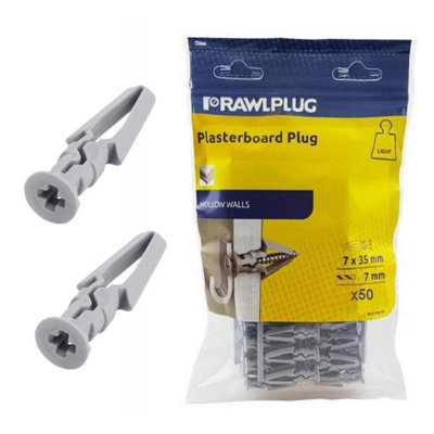 50 x Genuine Rawl Plasterboard Hollow Wall Plugs 7 x 35mm Expansion ...