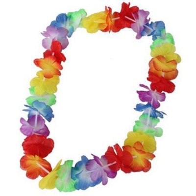 50 x Hawaiian Lei Garlands, Rainbow Coloured Hula Luau Leis.