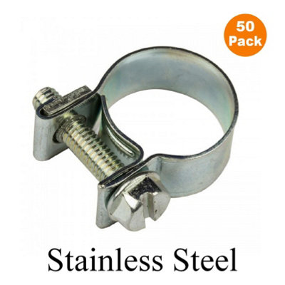 50 x Mini Hose Clamps Stainless Steel Clips for Air Fuel Water Coolant ...