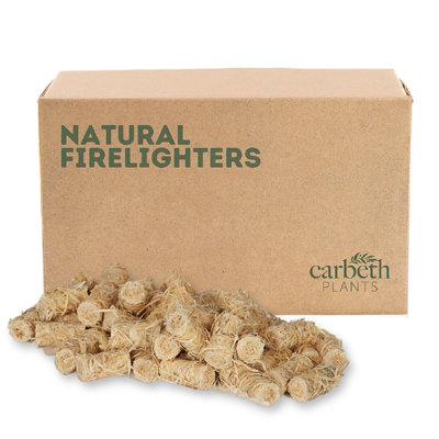 50 x Natural Firelighters - Eco Friendly Wood Wool Fire Starters Easy ...