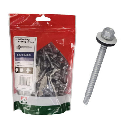 50 x Roofing Screws for Metal Sheets & Cladding Self Drill 55 x 80mm ...