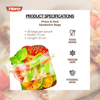 50 x Sealable Freezer Bags, Press Seal Bags Food Reusable Sandwich Bags