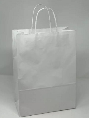 50 x Small White Paper Carrier Bags with Twist Handles