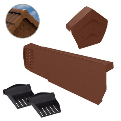 50 x Universal Terracotta Dry Verge Units, Angeled Ridge Cap & 2 x ...