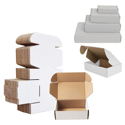 50 x White Die Cut Boxes 10 x 7 x 3" (254x177x76mm) Folding Postal Shipping Cartons