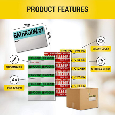 500 Moving Box Labels - Color-Coded Labels for Boxes - Fragile, Kitchen ...