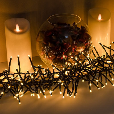 500 Warm White Multi-Function Xmas Compact Tree Lights - Green Cable