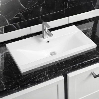 5004 Ceramic 80cm x 40cm Mid-Edge Inset Basin with Dipped Bowl
