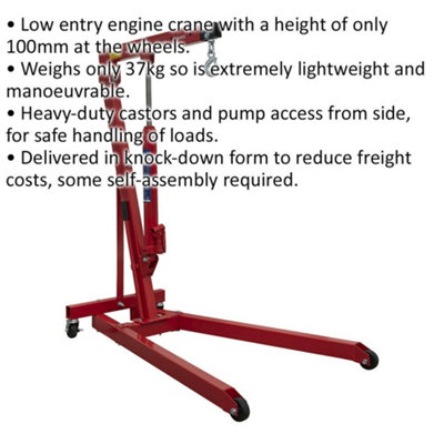 500kg Low Profile Engine Crane with Heavy Duty Casters for Easy ...